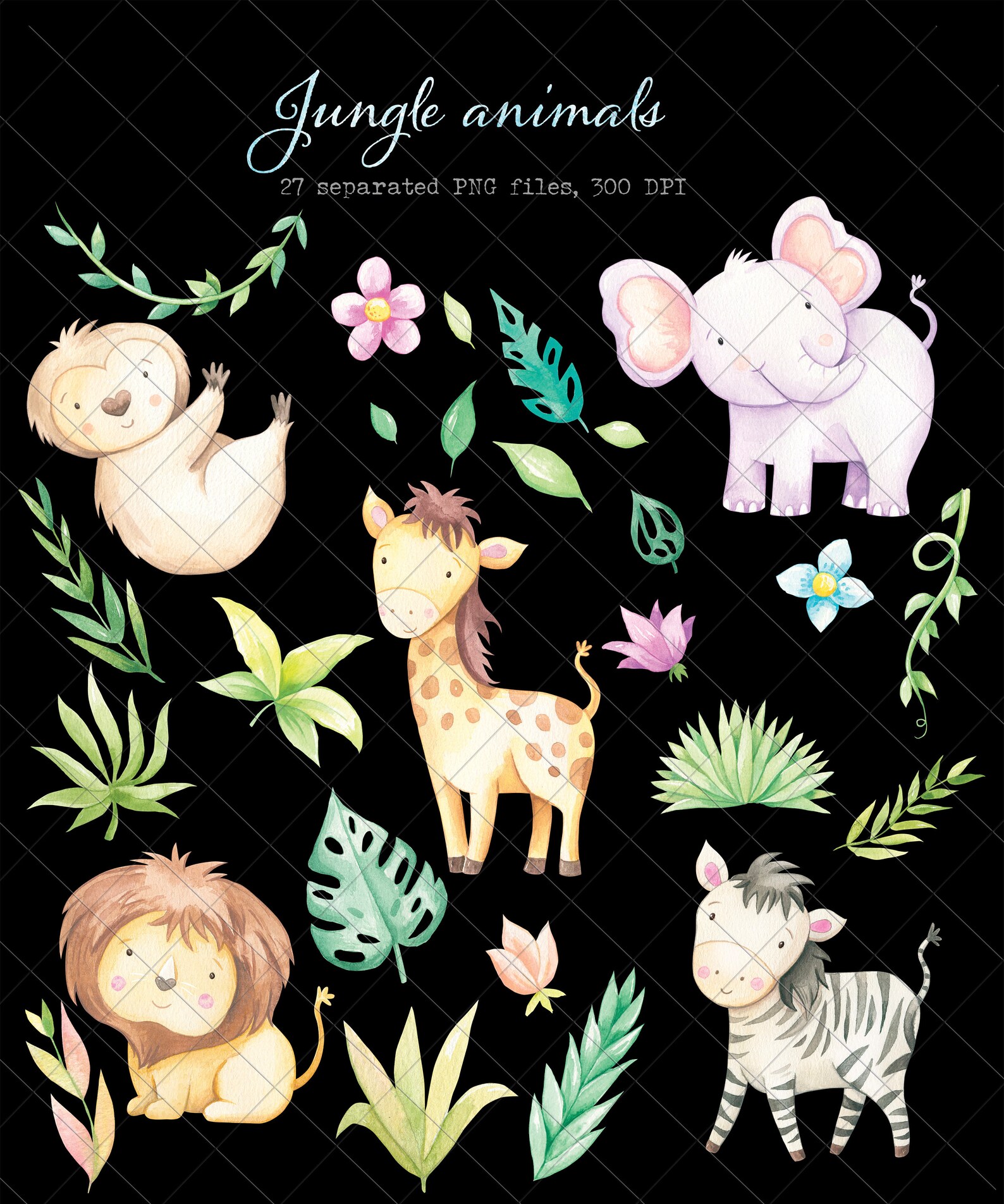 Safari Animals Jungle Animals Clipart Set 300 Dpi PNG Files - Etsy