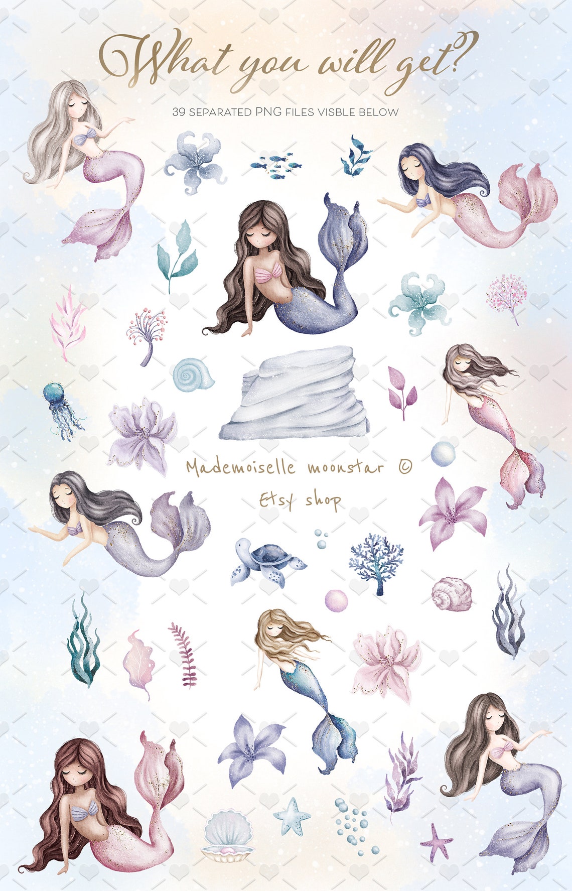 Mermaids Clipart Set. Under the Sea. Little Mermaids PNG Files ...
