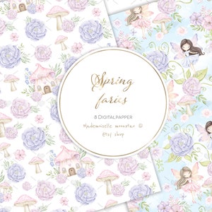 Cute Spring Fairy Digital Paper Pack. Digital Printable, Seamless Paper ...