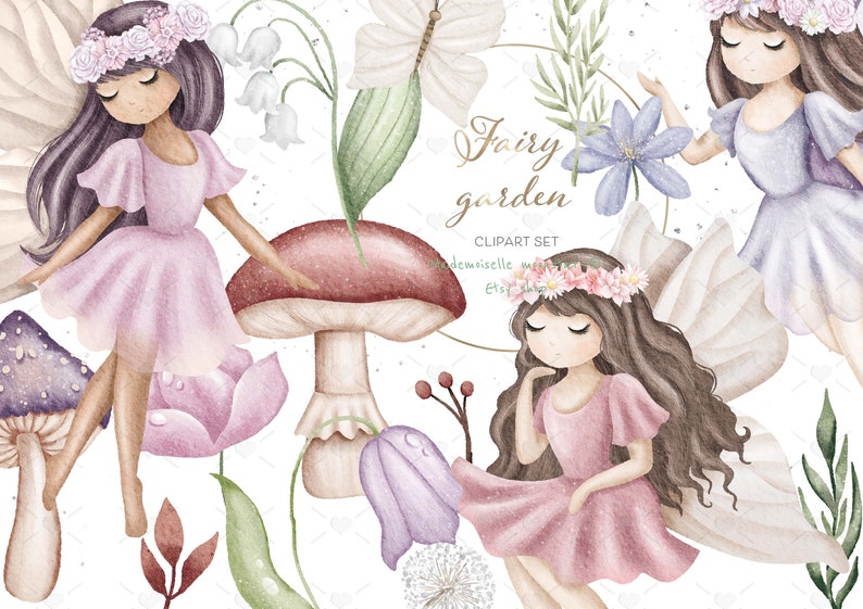 Fairy Spring Garden Clipart Set. Cute Watercolor Magic Clipart ...