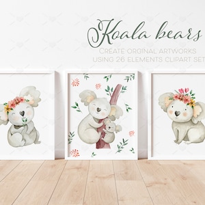Koala Bear Watercolor Clipart Set. Cute Baby Koala, Nursery Decor ...