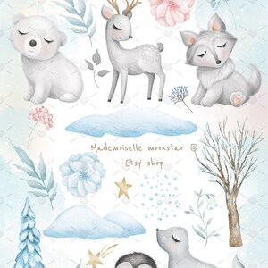 Cute Arctic Animals Clipart. Cute Winter Animals, Polar Bear, Wolf ...