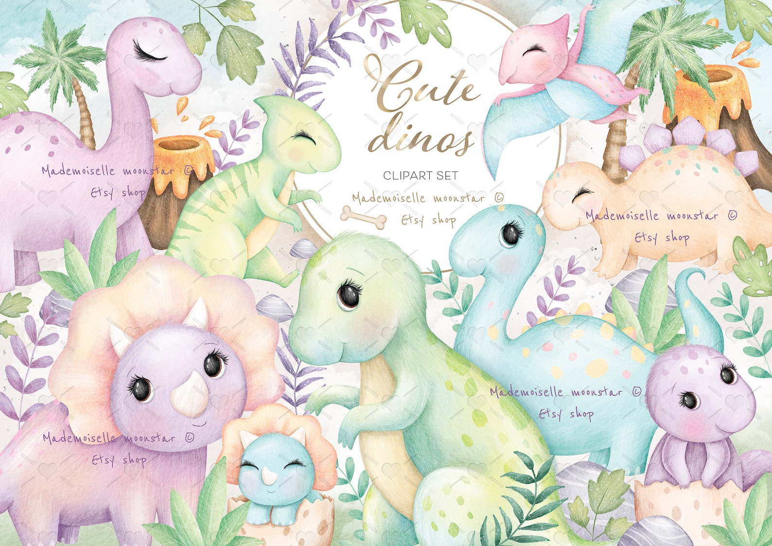 Cute Dinosaurs Babies Clipart Set. 300 Dpi PNG Files. Digital - Etsy