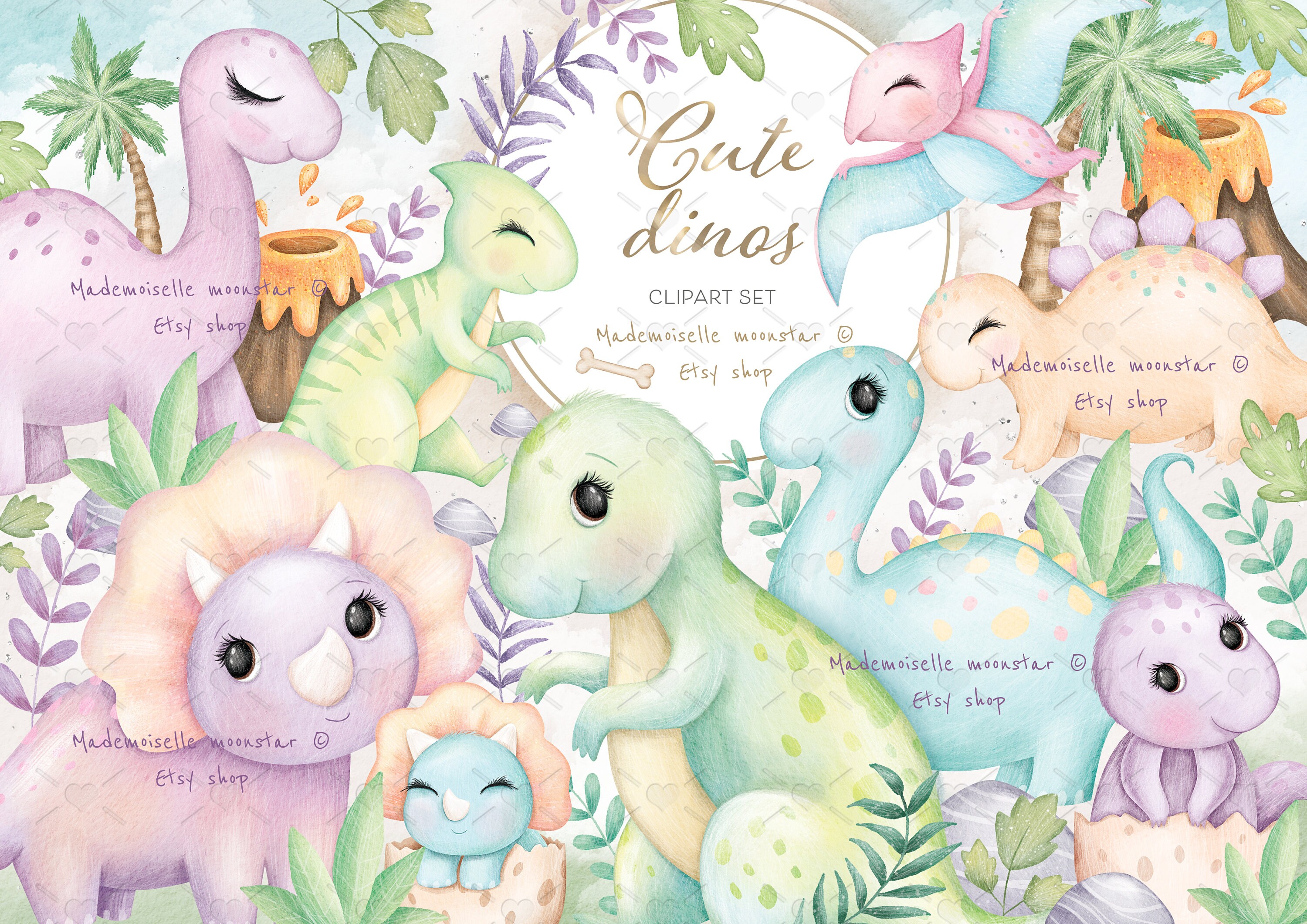 Cute Dinosaurs Babies Clipart Set. 300 Dpi PNG Files. Digital - Etsy