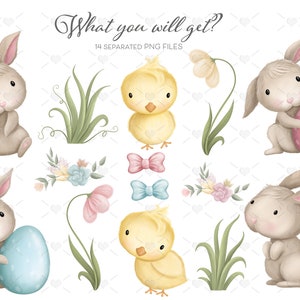 Easter Bunny and Chicken Clipart. Cute Bunny Clipart. Spring Bunny ...
