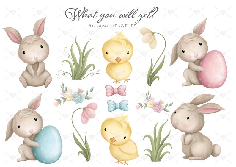 Easter Bunny and Chicken Clipart. Cute Bunny Clipart. Spring - Etsy