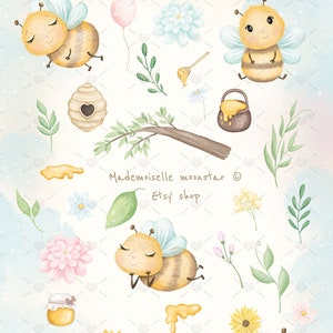 Bee and Honey Clipart Set. Cute Baby Bee, Honey, Flowers 300 Dpi PNG ...