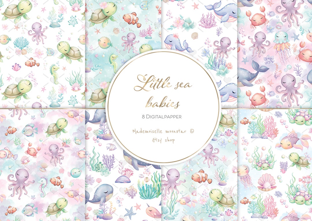 Printable Digital Paper Little Sea Babies. Printable Paper Pack ...