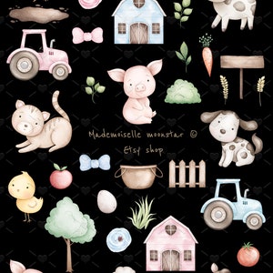 Cute Farm Animals Clipart Set. Pig, Cow, Dog , Cat, Sheep, Horse PNG ...