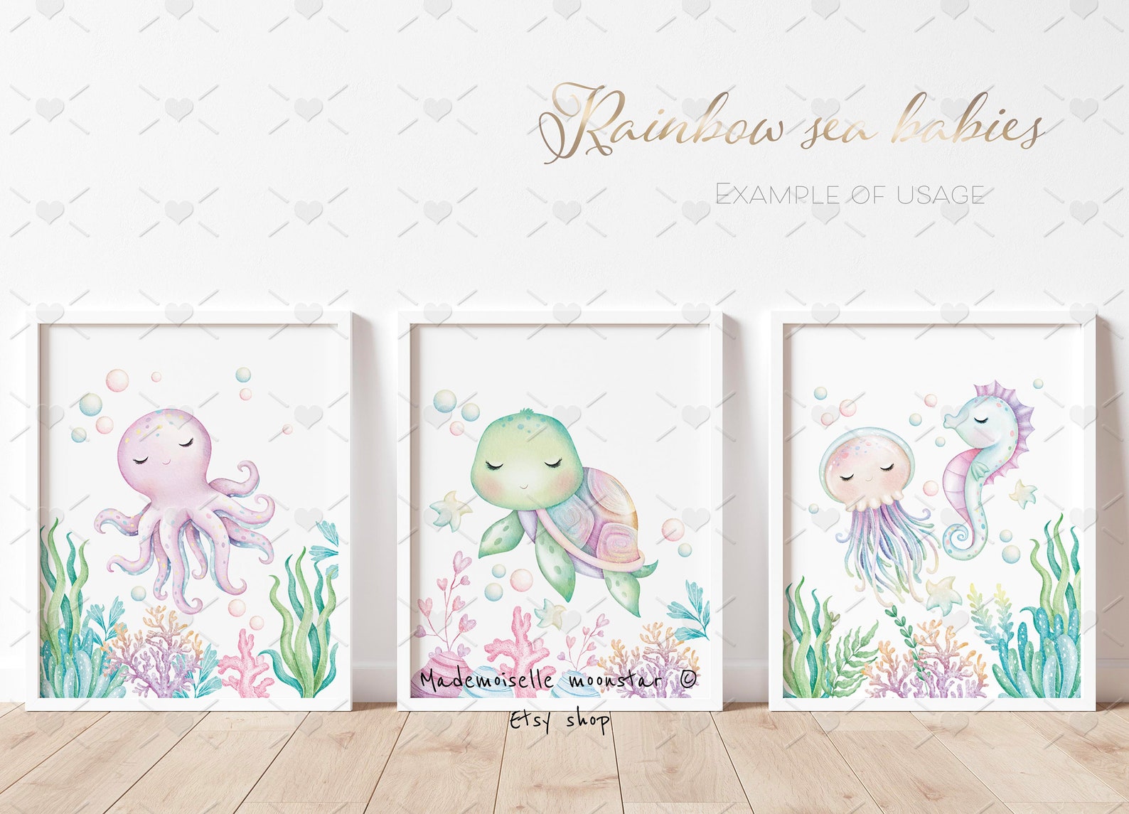Rainbow Sea Babies Clipart. Cute Sea Creatures Digital PNG Files ...