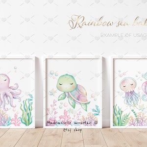 Rainbow Sea Babies Clipart. Cute Sea Creatures Digital PNG Files ...