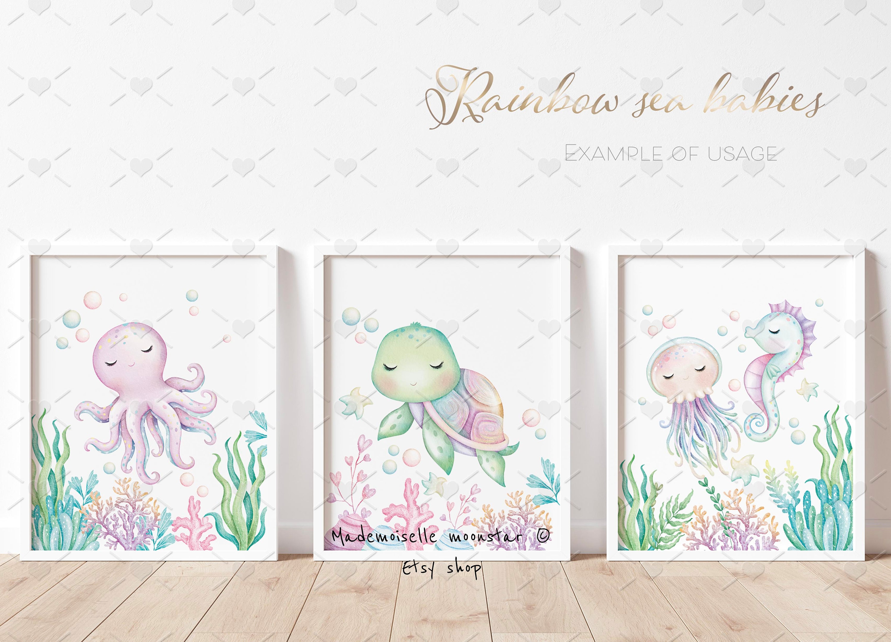 Rainbow Sea Babies Clipart. Cute Sea Creatures Digital PNG Files ...