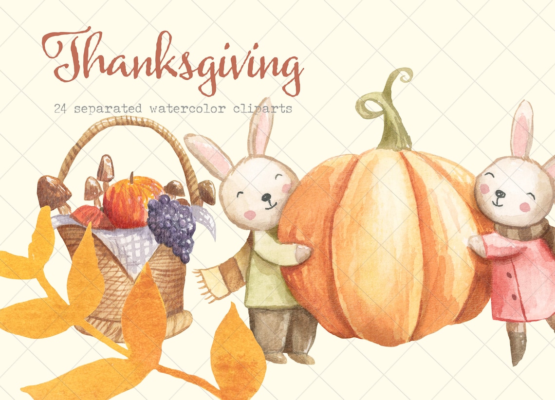 Watercolor Thanksgiving Clipart Set, Forest Animals, Turkey, Fox ...