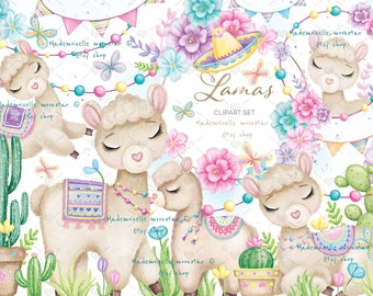 Llama Clipart Illustration Set Cute Alpaca Clip Art Images - Etsy