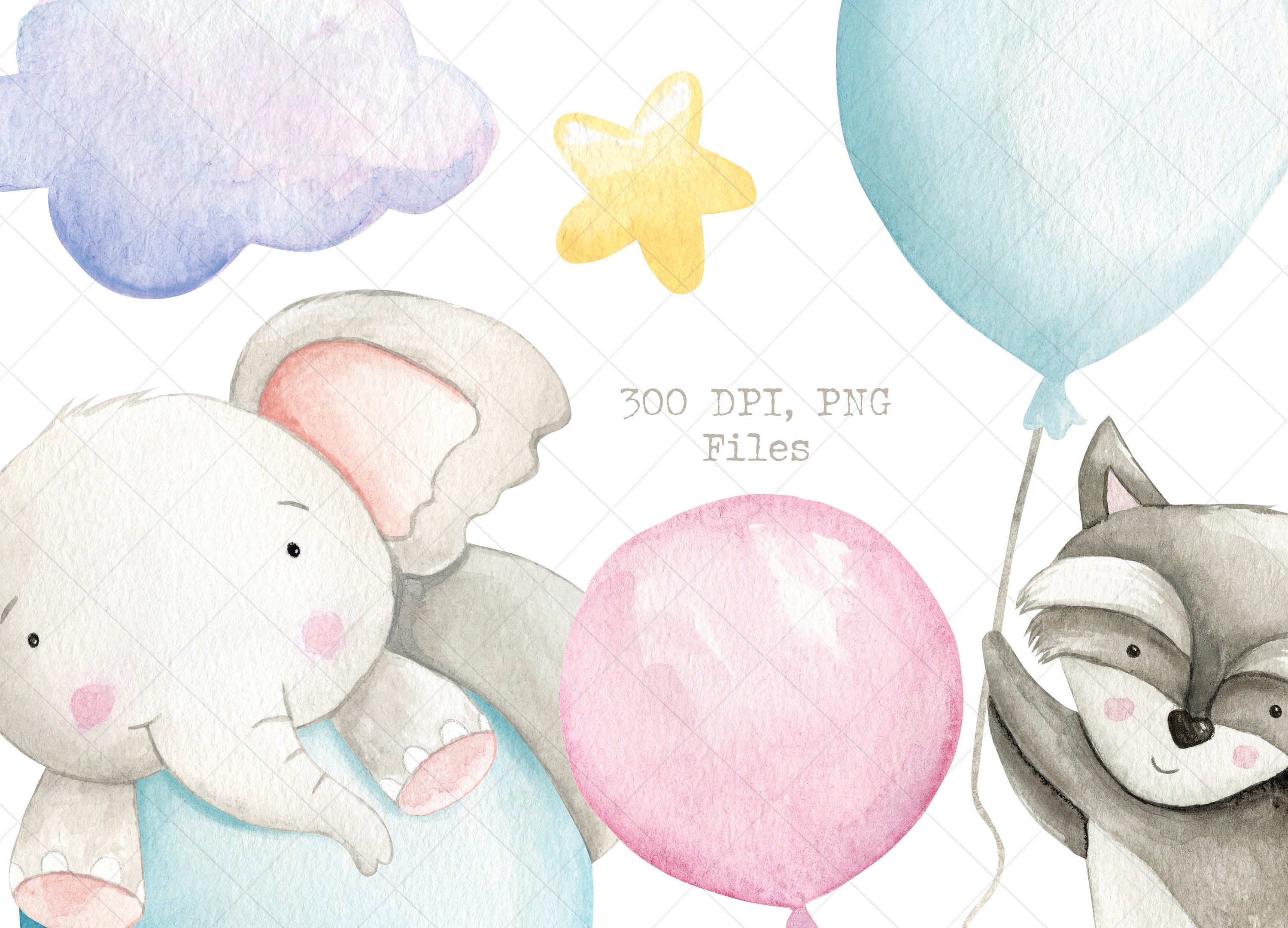 Animals With Balloons Watercolor Clipart Kids Clipart - Etsy