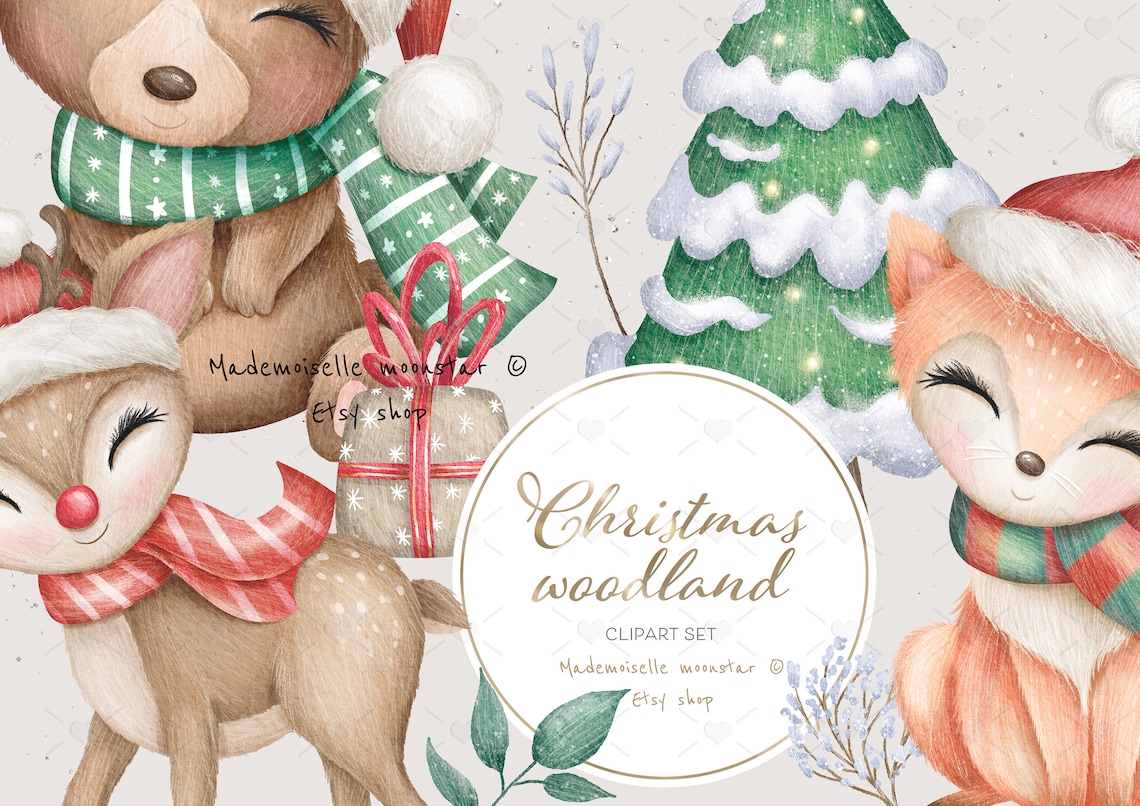 Christmas Forest Animals Clipart. Winter Wonderland. Woodland - Etsy