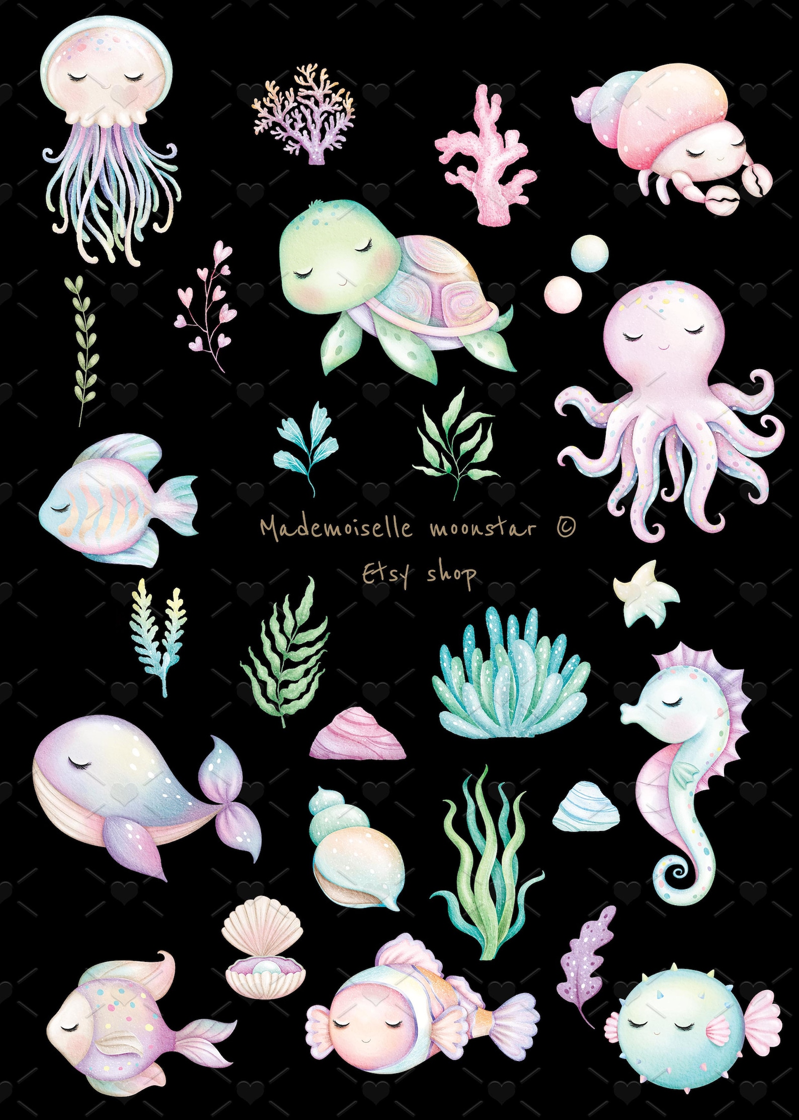 Rainbow Sea Babies Clipart. Cute Sea Creatures Digital PNG Files ...