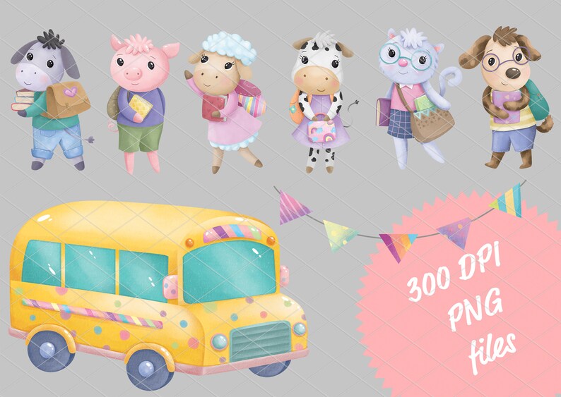 Back to School Farm Animals Clipart School Bus Clipart - Etsy UK