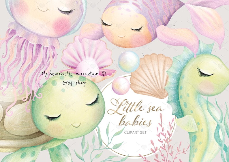 Little Sea Animals Clipart. Cute Sea Creatures Digital PNG - Etsy