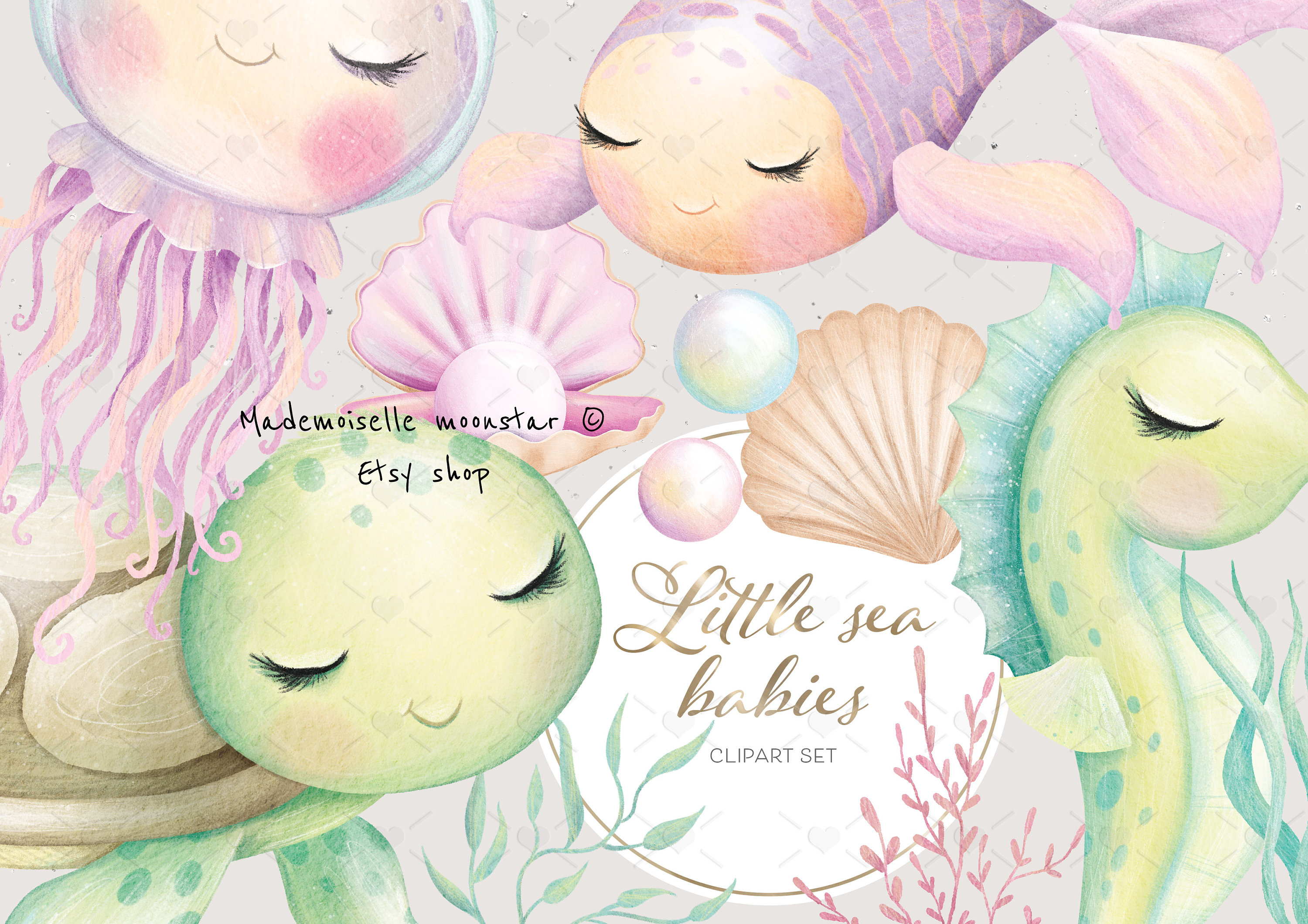 Little Sea Animals Clipart. Cute Sea Creatures Digital PNG - Etsy