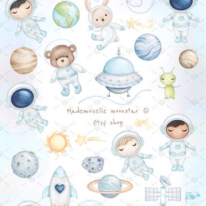 Cute Astronaut Boy Clipart. Teddy Bear, Cat, Bunny Space. Watercolor ...