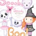 Spooky but Cute Halloween Clipart Set. Witch, Ghost, Skeleton, Monster ...