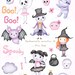 Spooky but Cute Halloween Clipart Set. Witch, Ghost, Skeleton, Monster ...