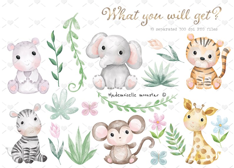 Jungle Animals Friends. Clipart Set for Commercial and Personal Use ...