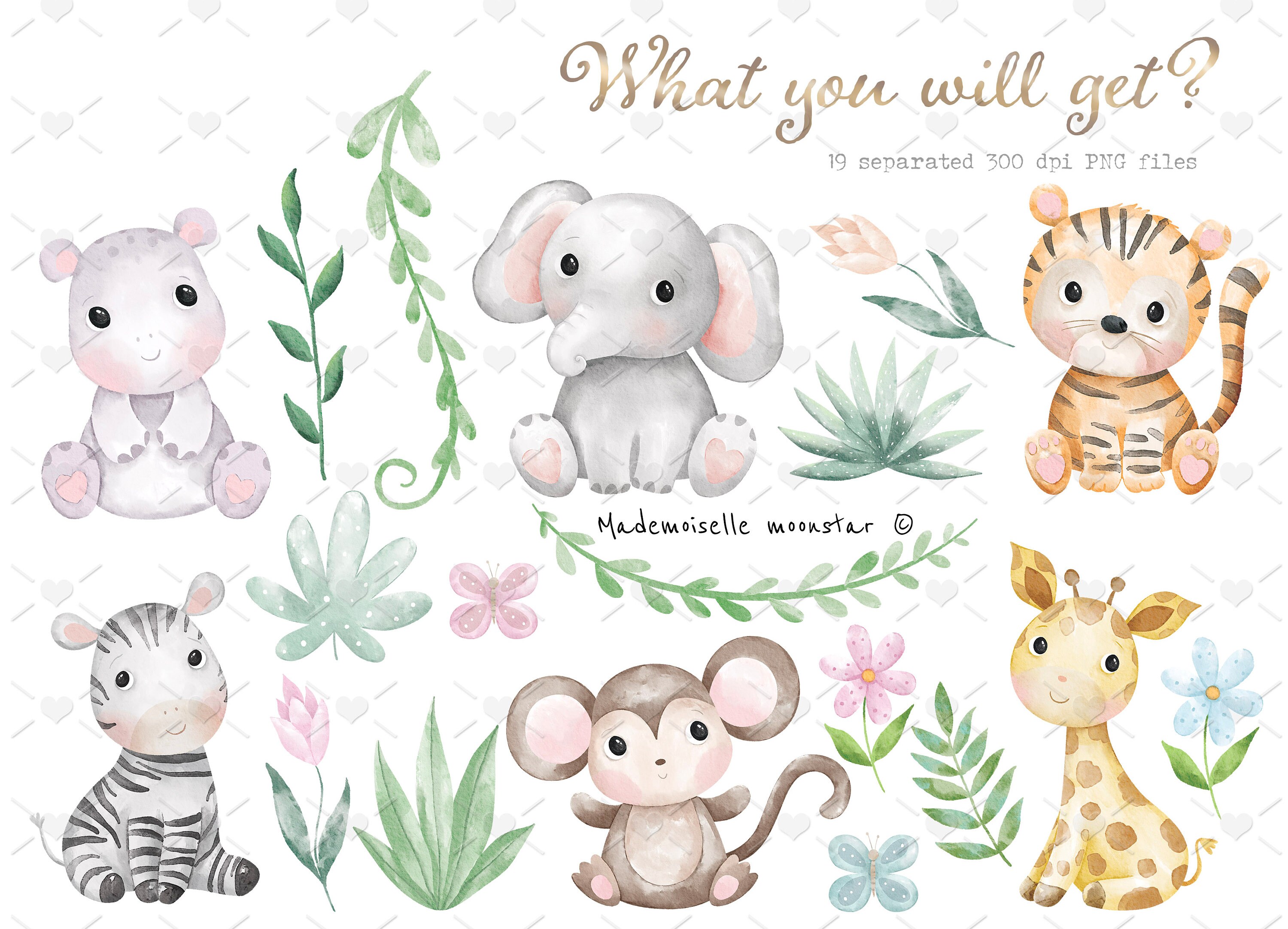 Jungle Animals Friends. Clipart Set for Commercial and Personal Use ...