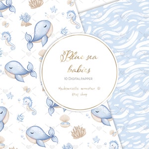 Digital Paper Blue Sea Animals. Nursery Boy Digital Paper Set. JPG ...