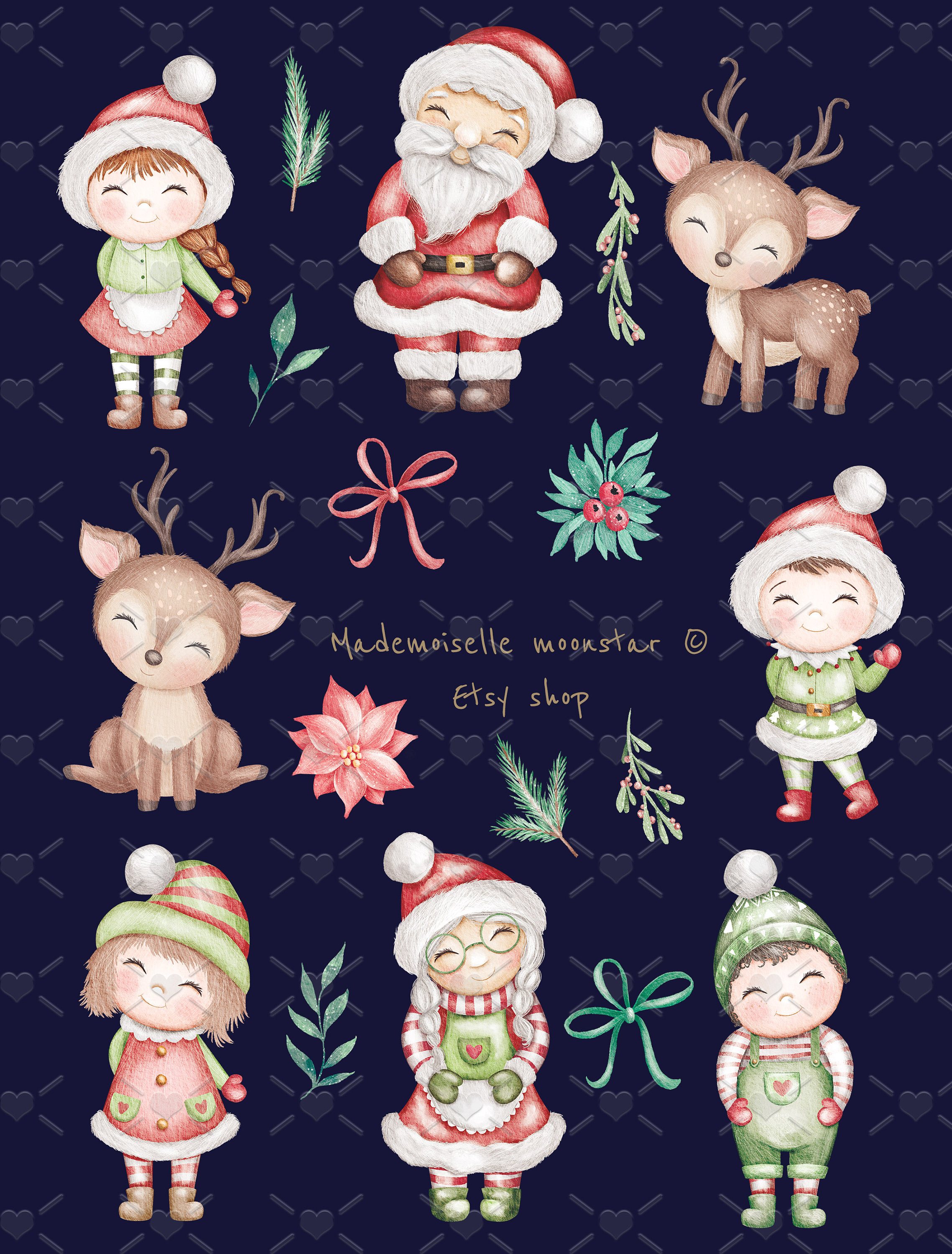 Cute Christmas Clipart Set Cute Santa Mrs Clause - Etsy