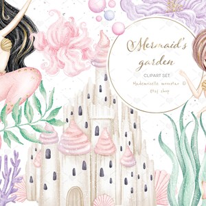 Little Mermaids Garden. Spring Garden. Pink Mermaid. Underwater Clipart ...