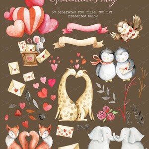 Watercolor Valentine's Day Clipart, Love Clipart Set, Woodland Animals ...