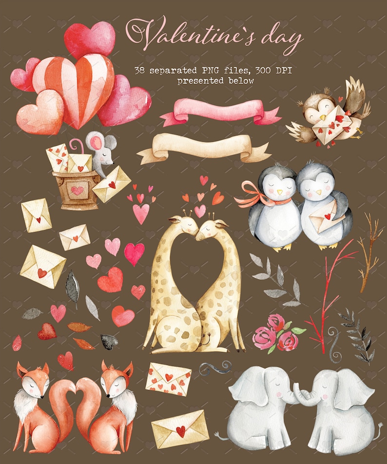 Watercolor Valentine's Day Clipart Love Clipart Set | Etsy
