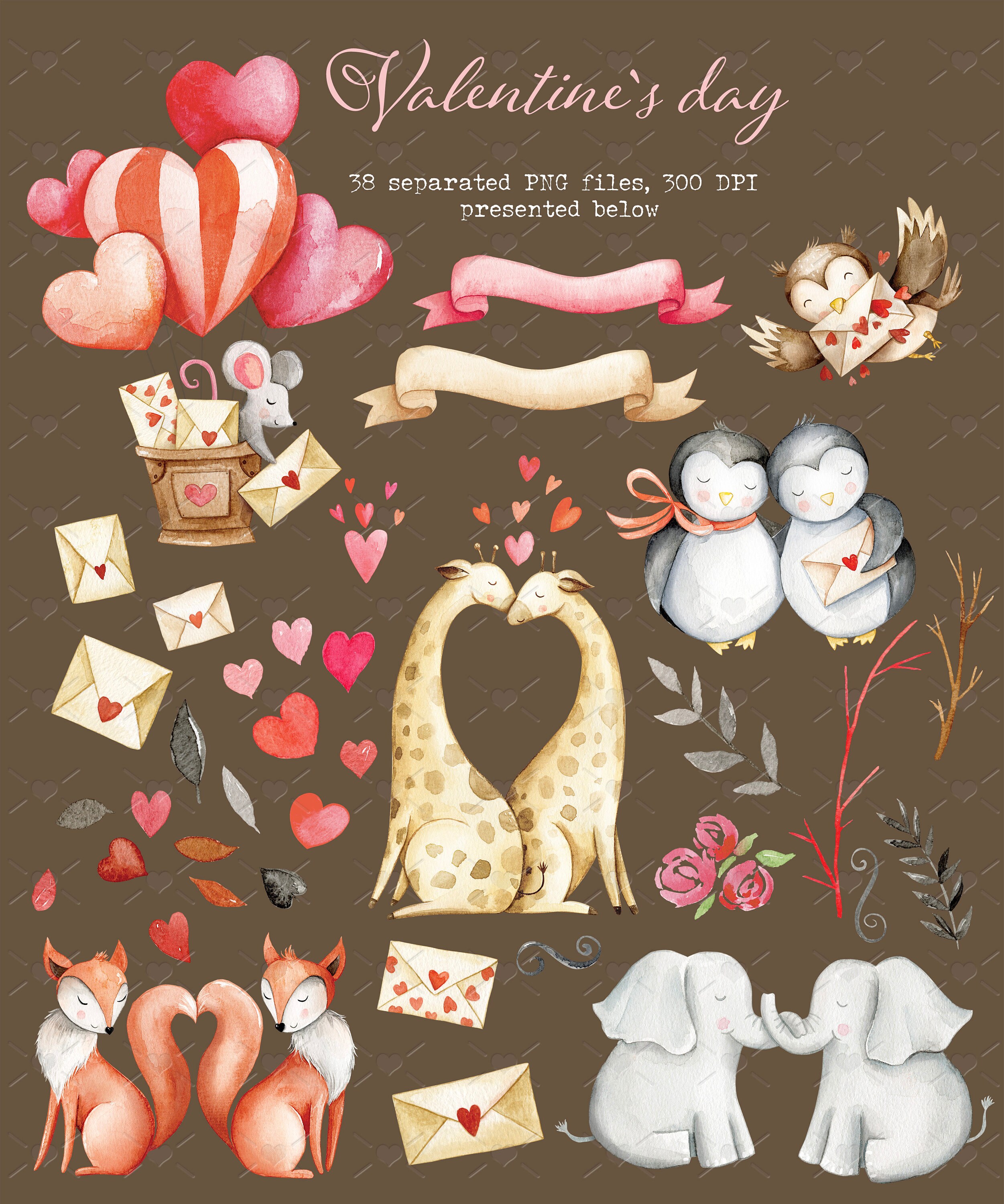 Watercolor Valentine's Day Clipart Love Clipart Set - Etsy