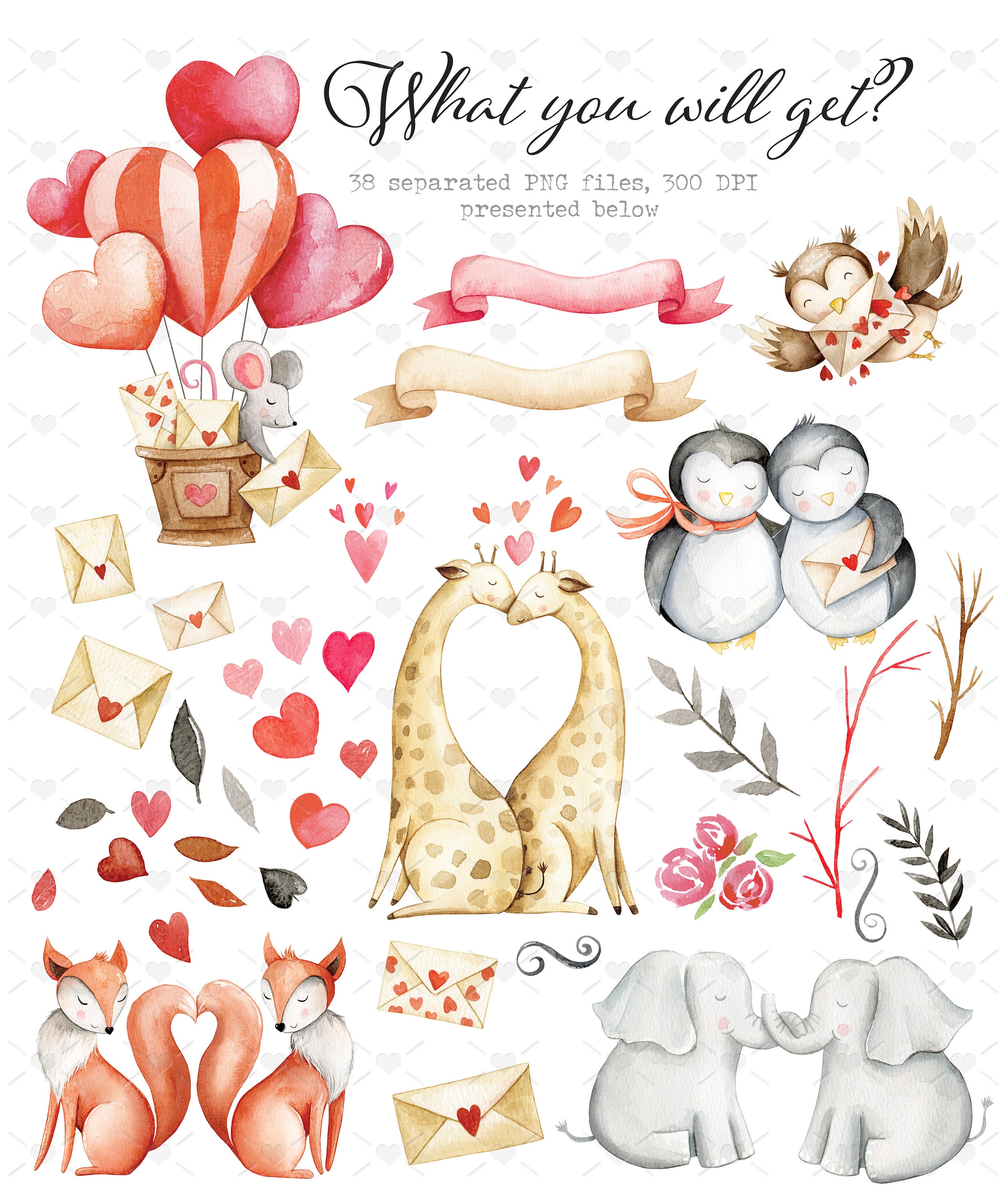 Watercolor Valentine's Day Clipart Love Clipart Set - Etsy