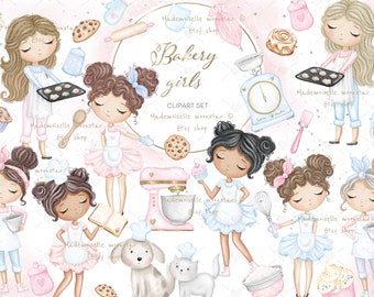 Watercolor Baker Girls Clipart Set. Bakery, Sweets, Cookies, Kitchen ...