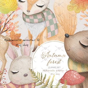Autumn Forest Animals Clipart Set. Woodland Animals in Autumn Forest ...