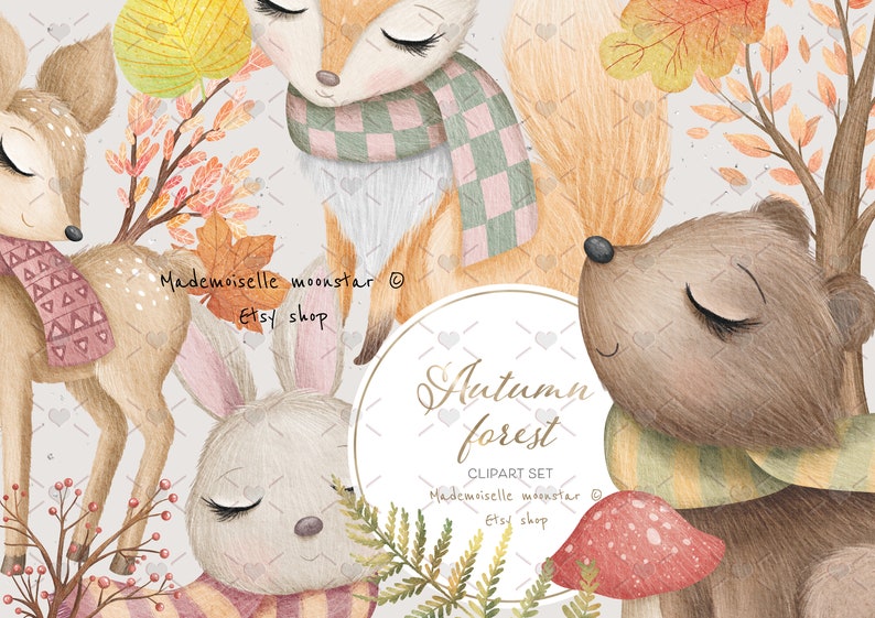Autumn Forest Animals Clipart Set. Woodland Animals in Autumn Forest ...
