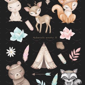 Boho Nursery Cute Clipart Set. Tribal Woodland Animals PNG Files ...