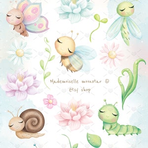 Cute Bugs Clipart Set. Bee, Ladybug, Caterpillar, Snail, Butterfly ...
