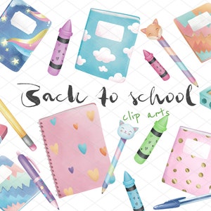 Watercolor Back to School Clipart, School Supplies , Watercolor Note ...