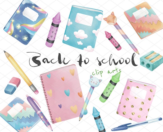 Watercolor Back to School Clipart School Supplies - Etsy UK