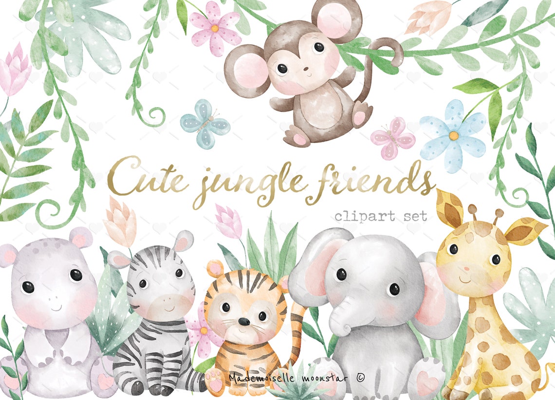 Jungle Animals Friends. Clipart Set for Commercial and Personal Use ...