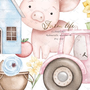 Cute Farm Animals Clipart Set. Pig, Cow, Dog , Cat, Sheep, Horse PNG ...