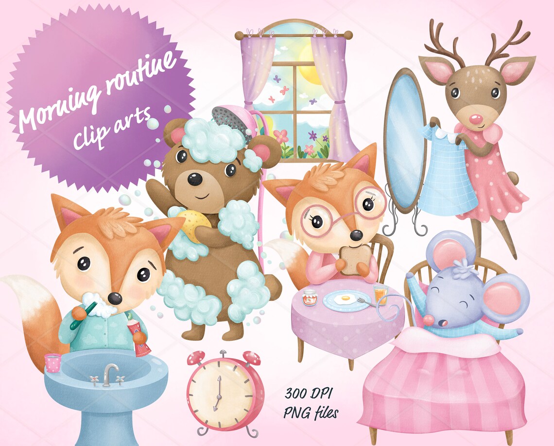 Morning Routine Clip Art, Get Ready to School Clipart, Clip Art ...