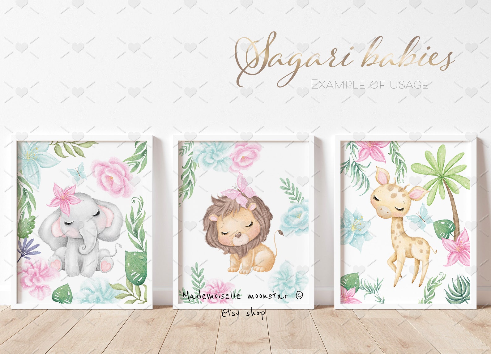 Cute Safari Baby Animals Clipart Set. Lovely Jungle, Lion, Hippopotamus ...