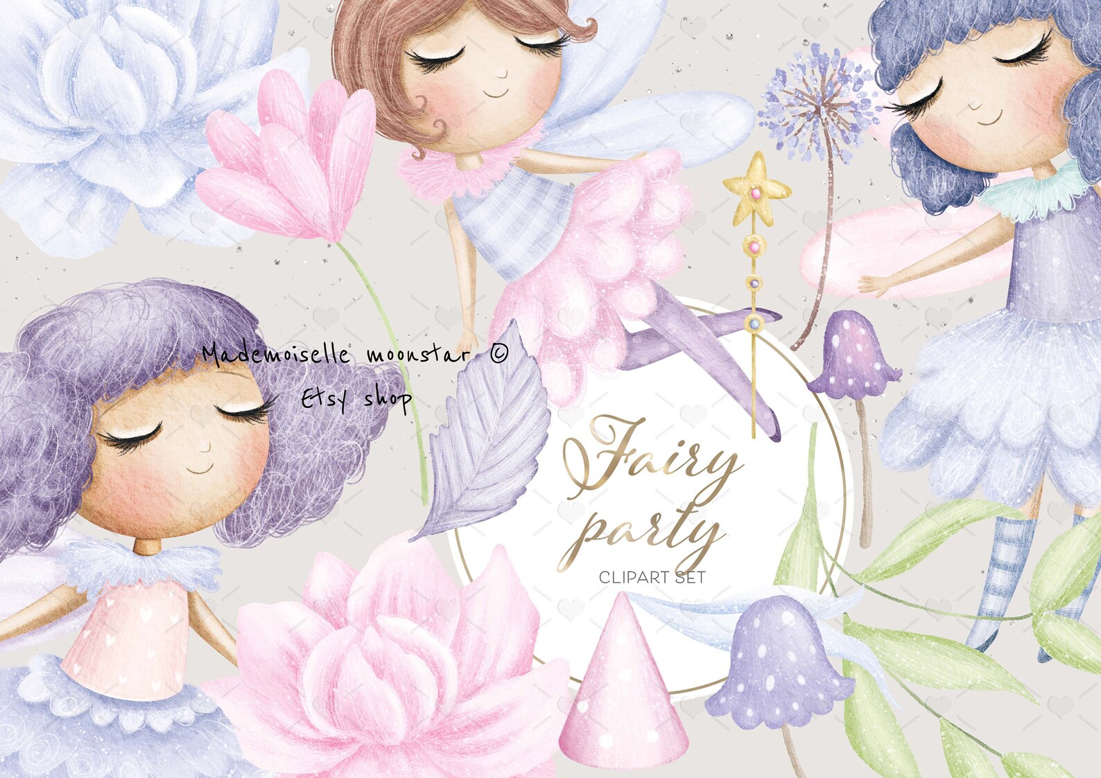 Fairy Spring Garden Party Clipart Set. Cute Watercolor Magic - Etsy
