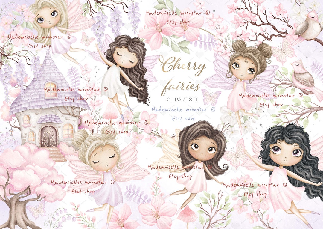 Cherry Fairy Garden Clipart Set. Magic Fairies PNG Files. 300 DPI ...