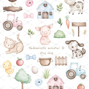 Cute Farm Animals Clipart Set. Pig, Cow, Dog , Cat, Sheep, Horse PNG ...